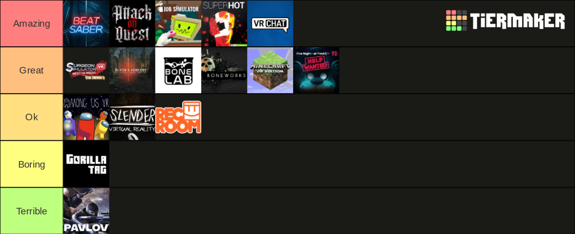 VR Games Tier List (Community Rankings) - TierMaker
