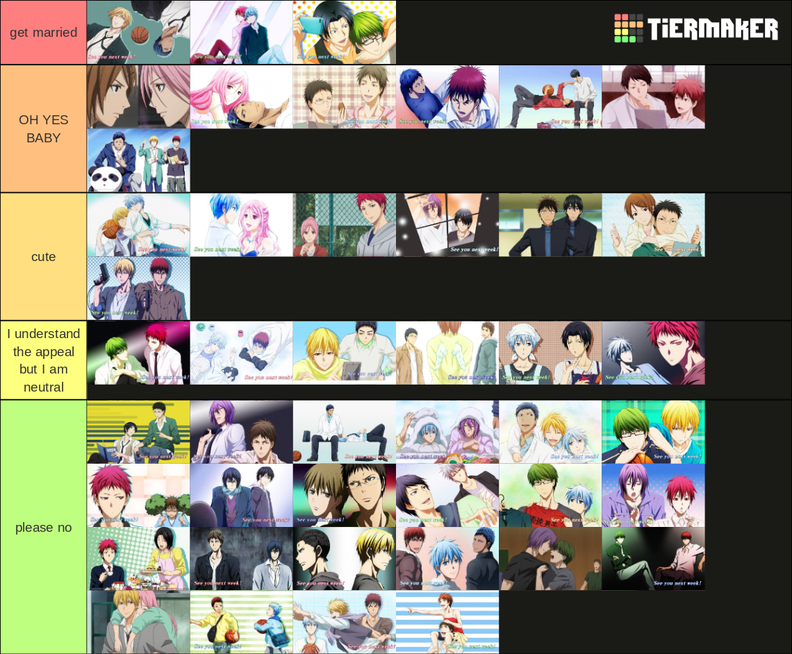Kuroko no Basket/KNB Ships Tier List (Community Rankings) - TierMaker