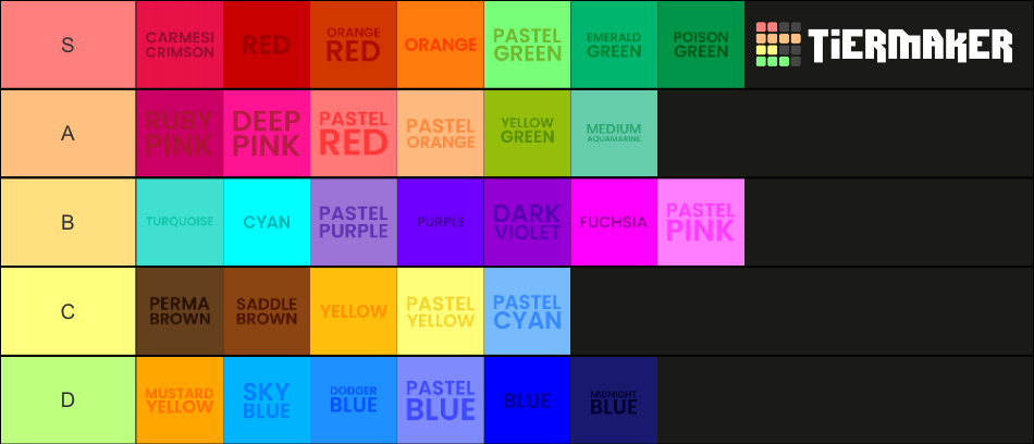 Ultimate Color Tier List (Community Rankings) - TierMaker