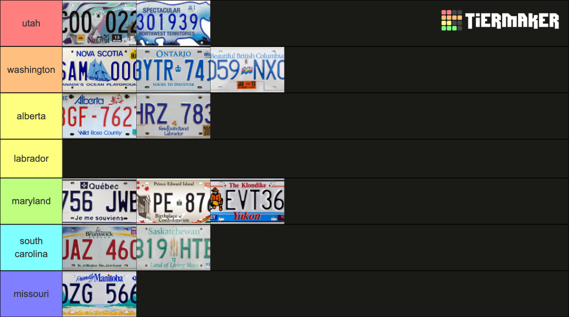 Canadian Provincial License Plates Tier List (Community Rankings ...