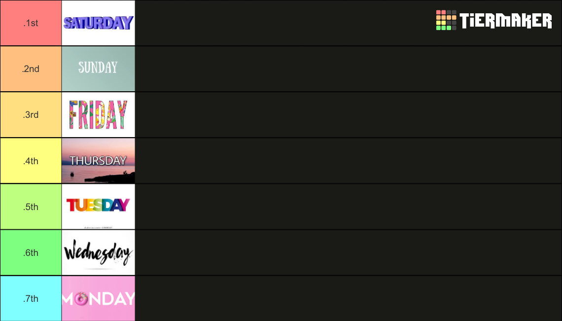 Days of the Week Tier List (Community Rankings) - TierMaker