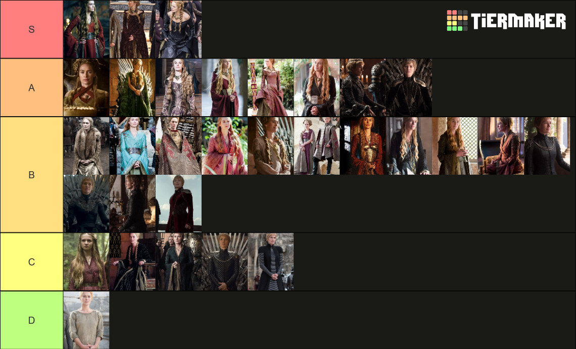 Game of Thrones Cersei Looks Tier List (Community Rankings) - TierMaker