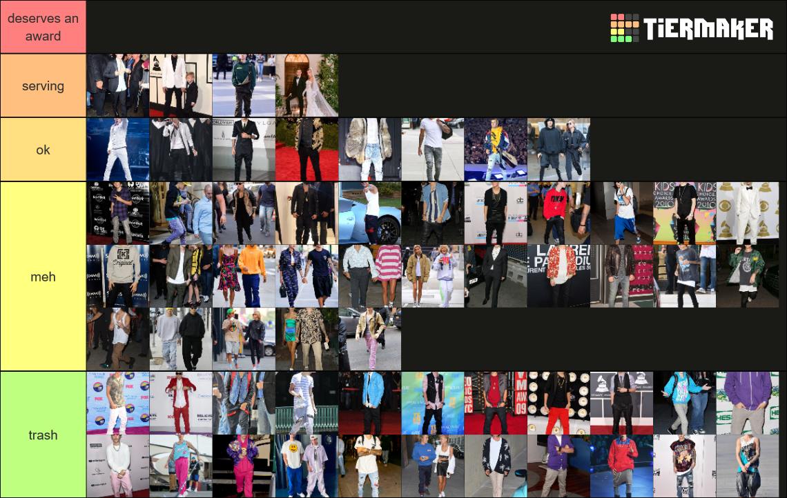 Justin Bieber's Outfits Tier List (Community Rankings) - TierMaker
