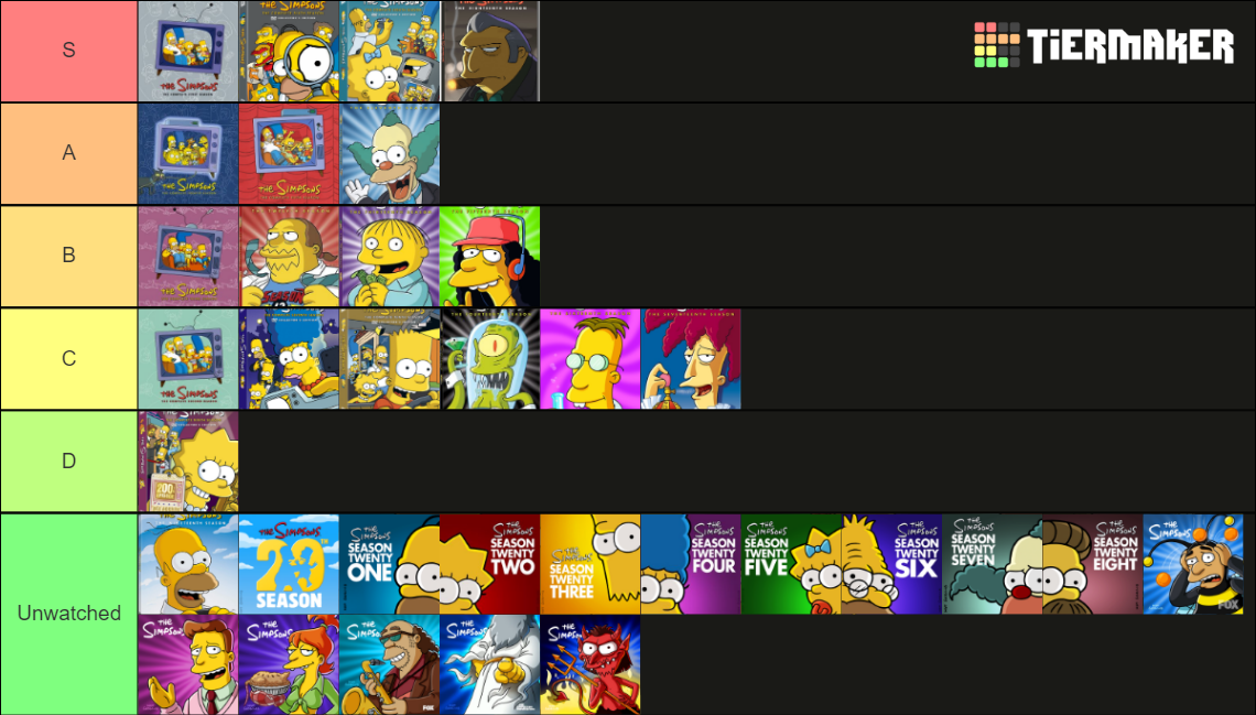 Simpsons Seasons Tier List (Community Rankings) - TierMaker