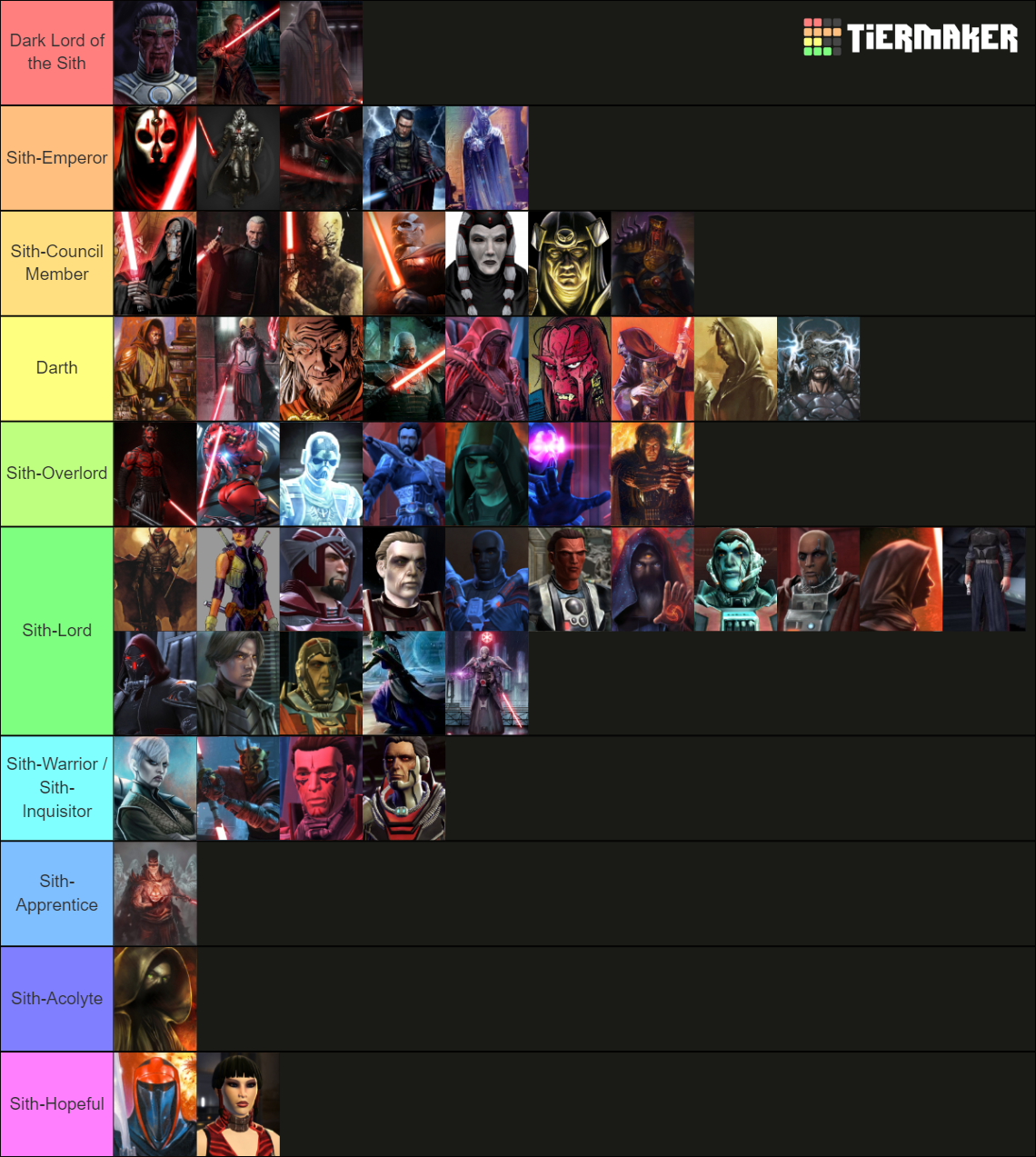 Ultimate Sith Ranking (Legends) Tier List (Community Rankings) - TierMaker