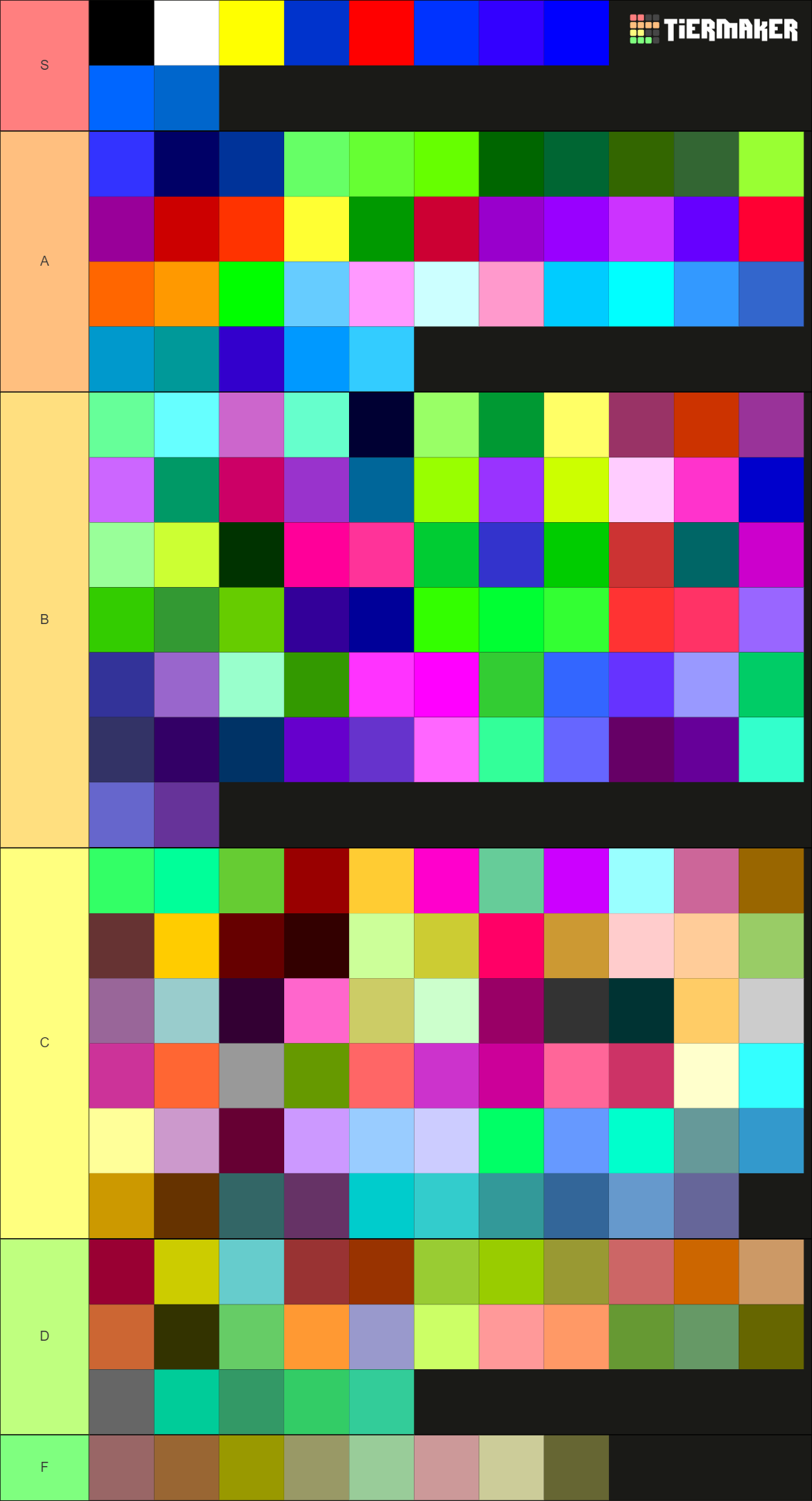 216 Colors Tier List (Community Rankings) - TierMaker