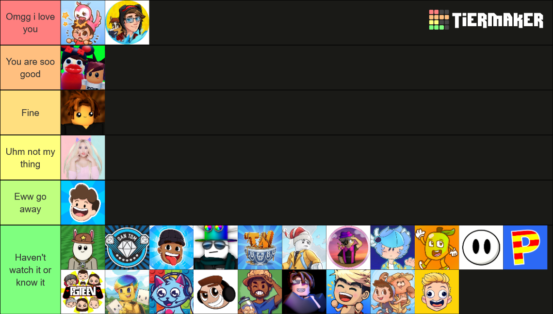 Roblox youtuber's Tier List (Community Rankings) - TierMaker