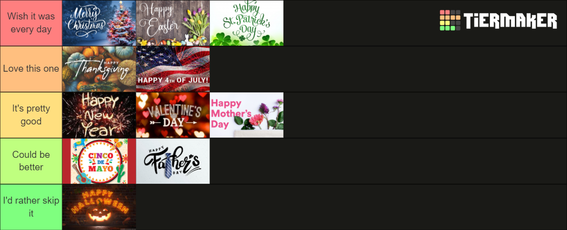 Major Holidays Tier List (Community Rankings) - TierMaker