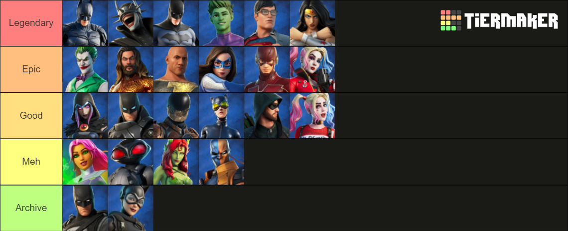 All Fortnite DC Collab Skins Ranked Tier List (Community Rankings) - TierMaker