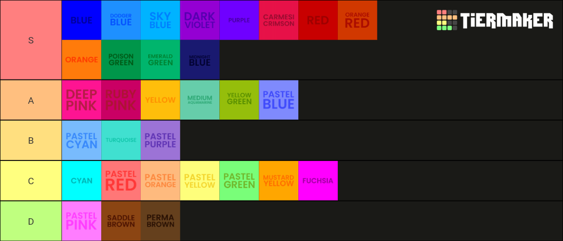 Ultimate Color Tier List (Community Rankings) - TierMaker