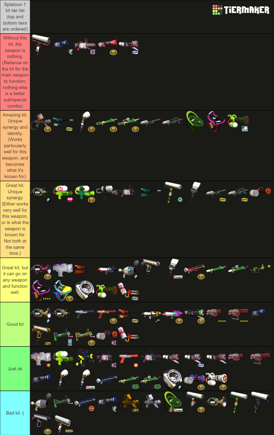 Splatoon 1 Weapons Tier List (Community Rankings) - TierMaker