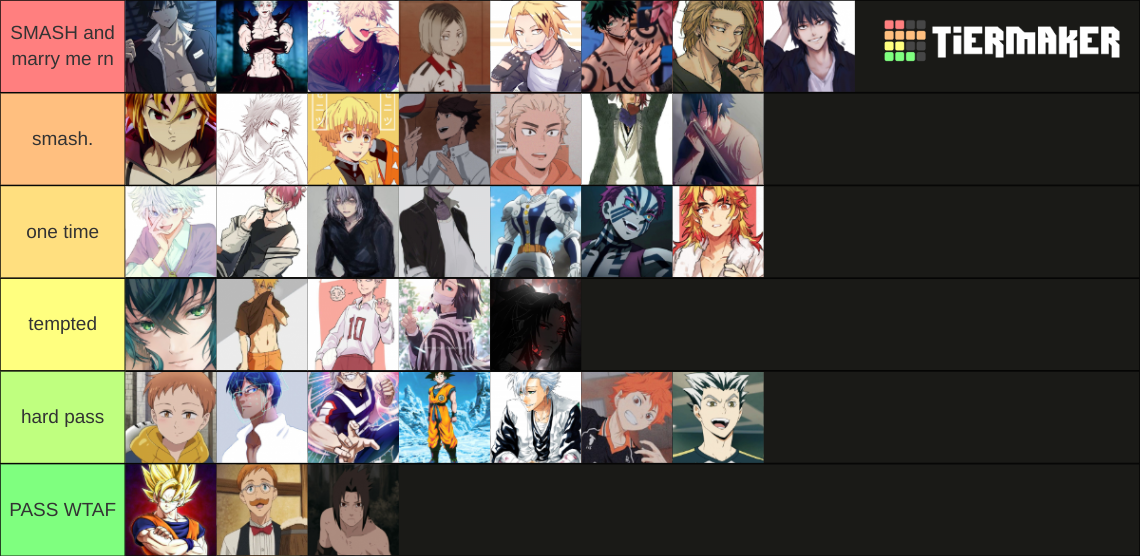 smash or pass anime boys Tier List (Community Rankings) - TierMaker