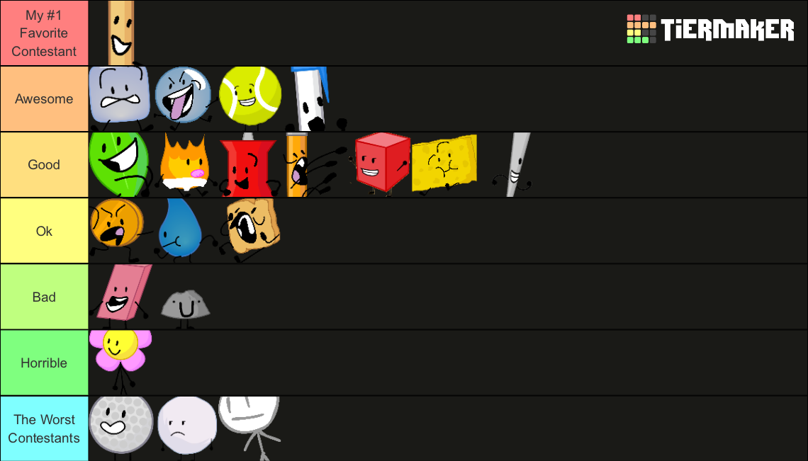 BFDI (Season 1) Characters Tier List (Community Rankings) - TierMaker