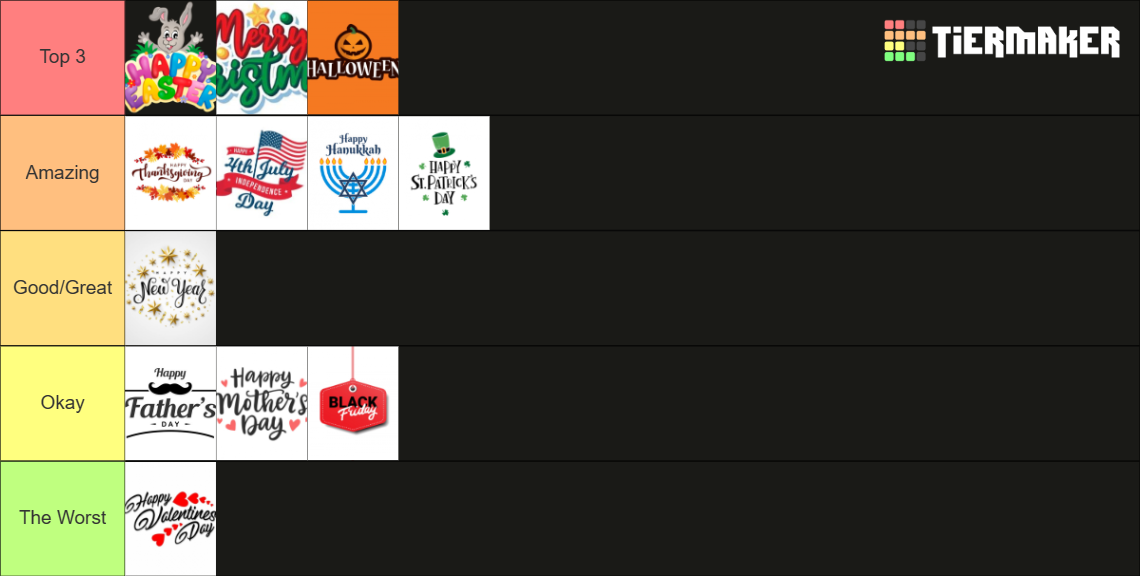 Holidays Tier List (Community Rankings) - TierMaker