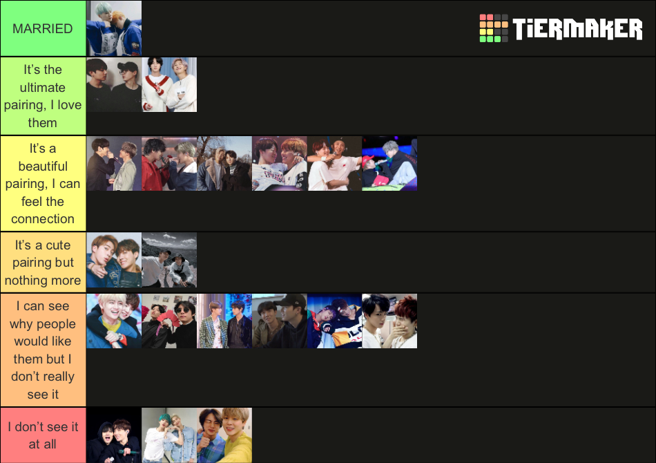 BTS pairings ranked Tier List (Community Rankings) - TierMaker