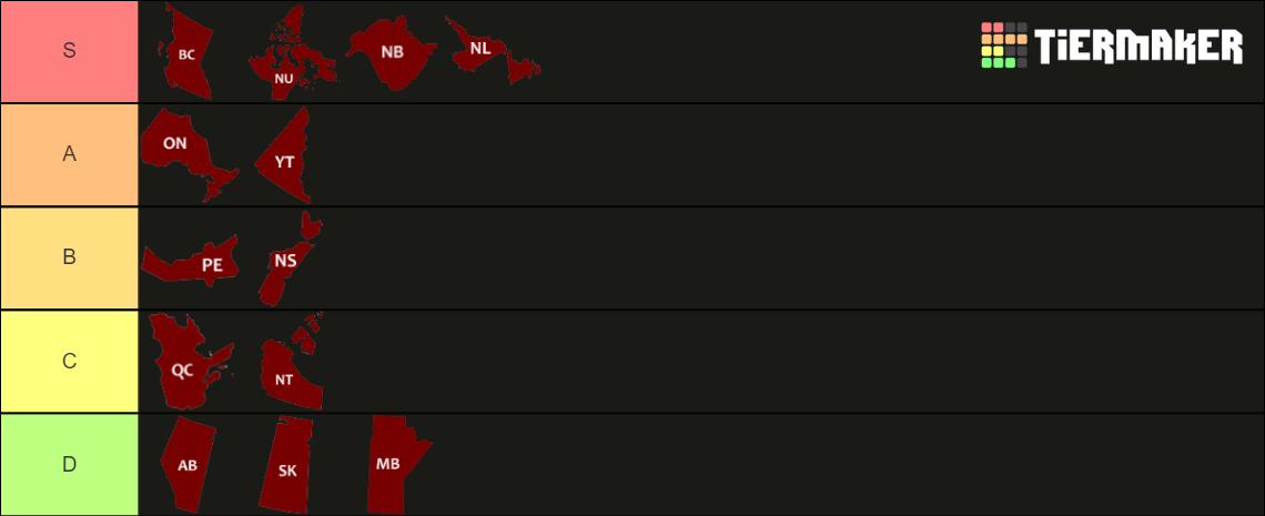 Canadian Shapes (Provinces and Territories) Tier List (Community ...