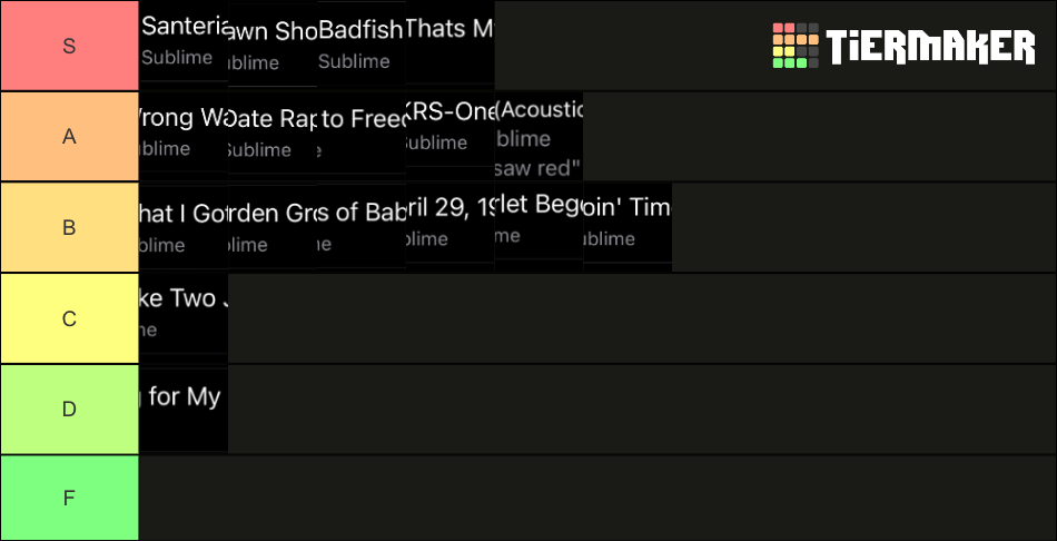Sublime song Tier List (Community Rankings) - TierMaker