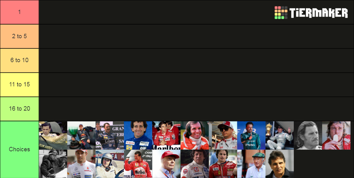 Starting grid for my best F1 drivers of all time Tier List (Community Rankings) - TierMaker