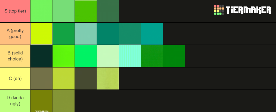 Shades of green Tier List (Community Rankings) - TierMaker