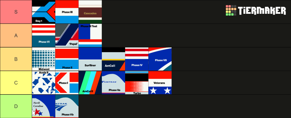Amtrak Paint Schemes Tier List (Community Rankings) - TierMaker