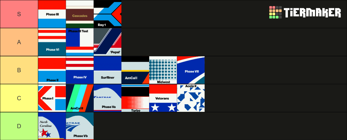 Amtrak Paint Schemes Tier List (Community Rankings) - TierMaker