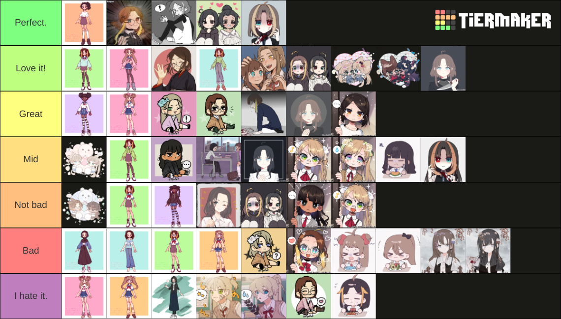 Rating my main characters in "Picrew me" app Tier List (Community ...