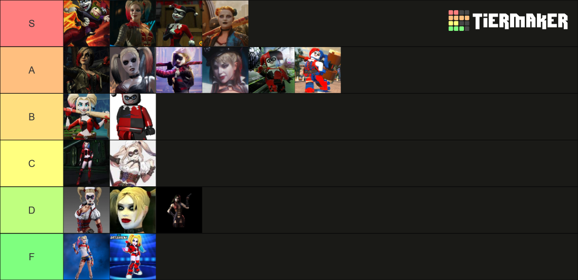 Harley Quinn Video Game desgins Tier List (Community Rankings) - TierMaker