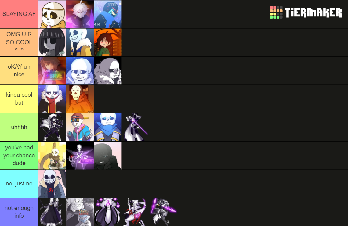 Underverse/XTale characters Tier List (Community Rankings) - TierMaker