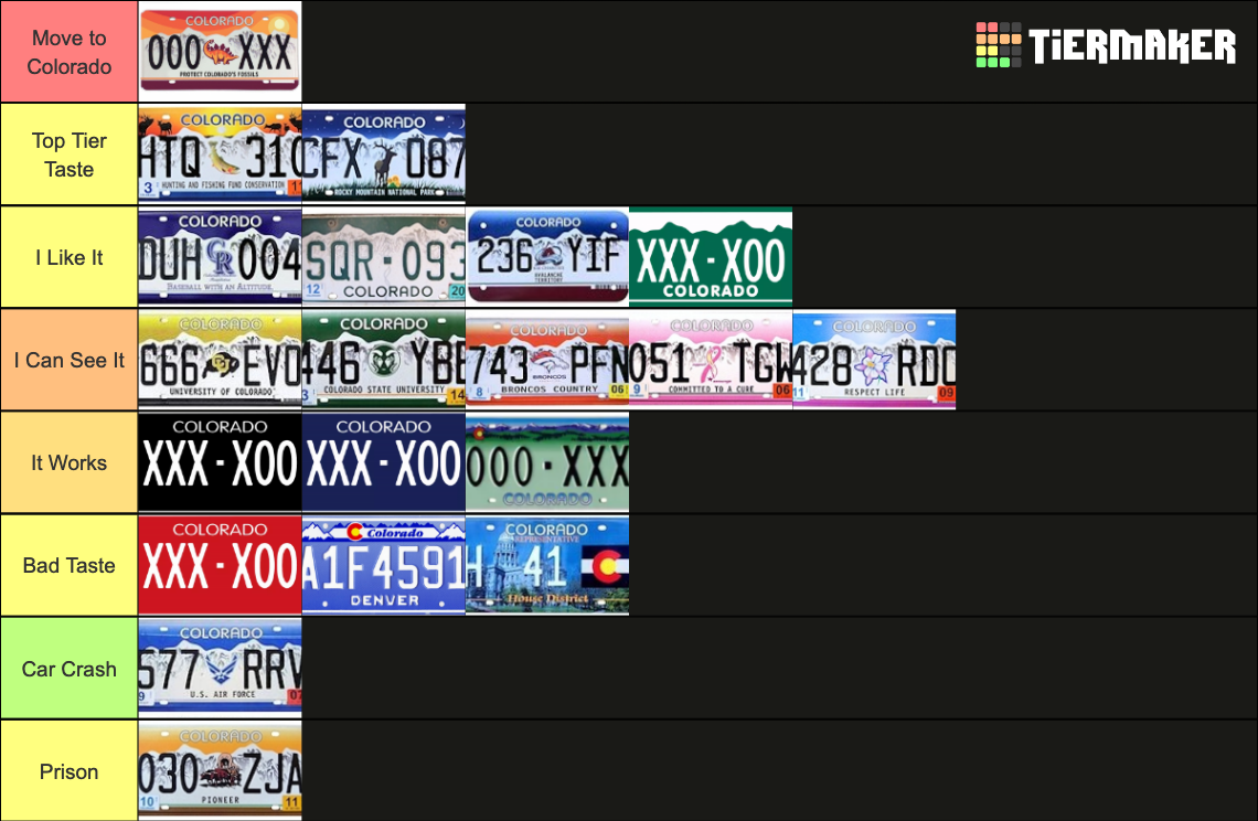Colorado License Plates Tier List (Community Rankings) - TierMaker