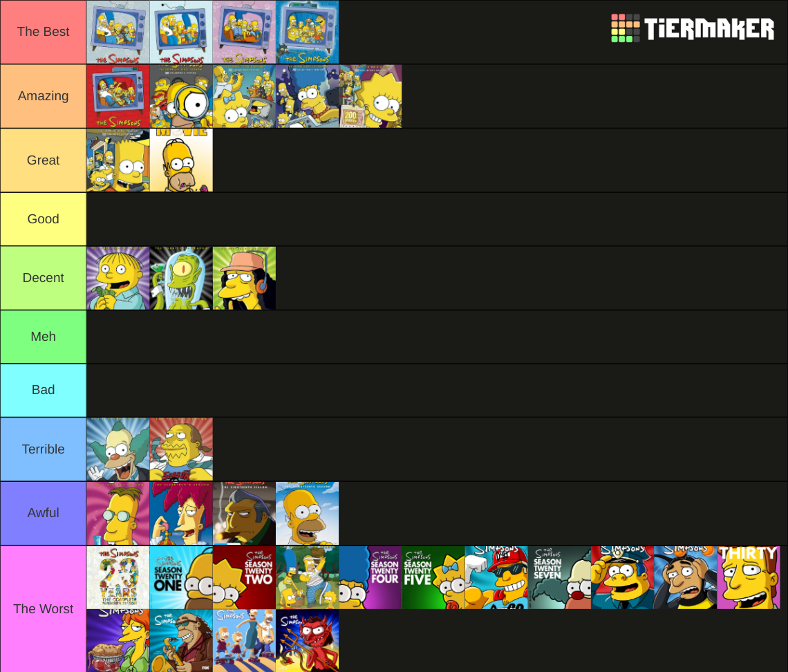 Every Simpsons Season Ranked (Seasons 1-34 & The Movie) Tier List ...