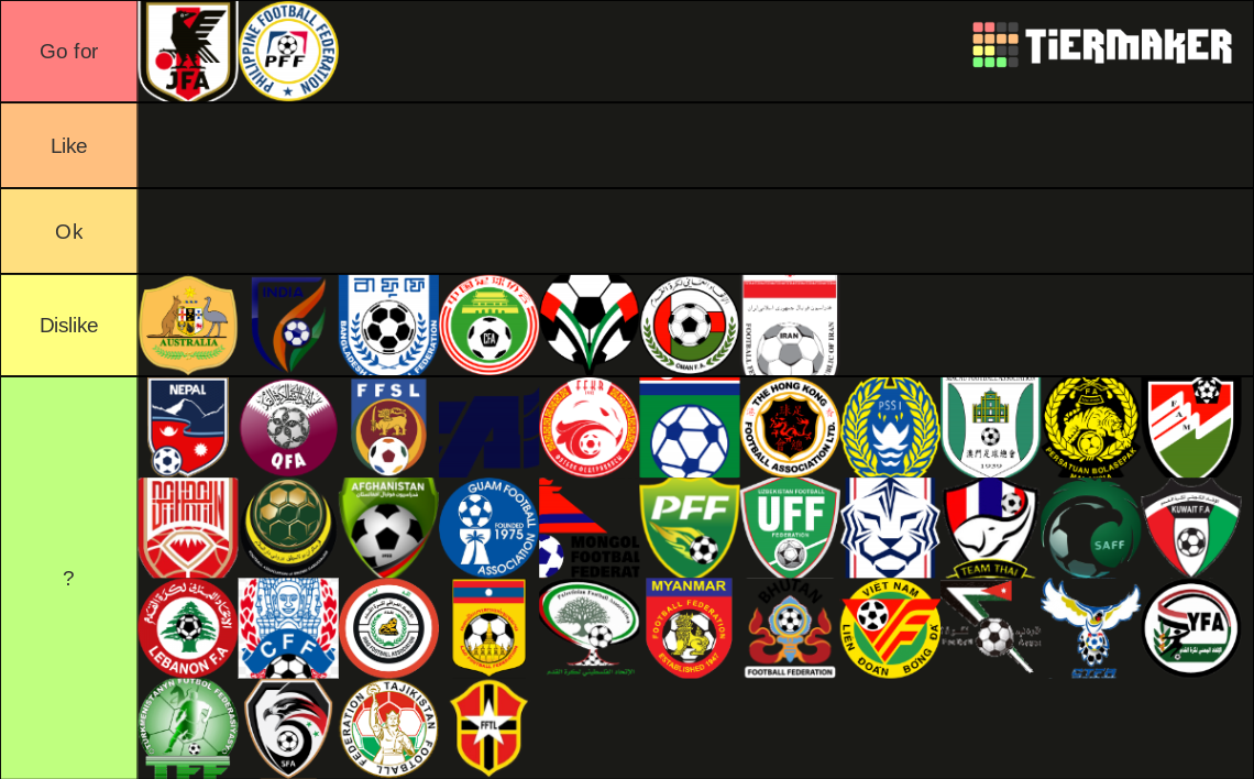 Football asian nationals teams Tier List (Community Rankings) - TierMaker