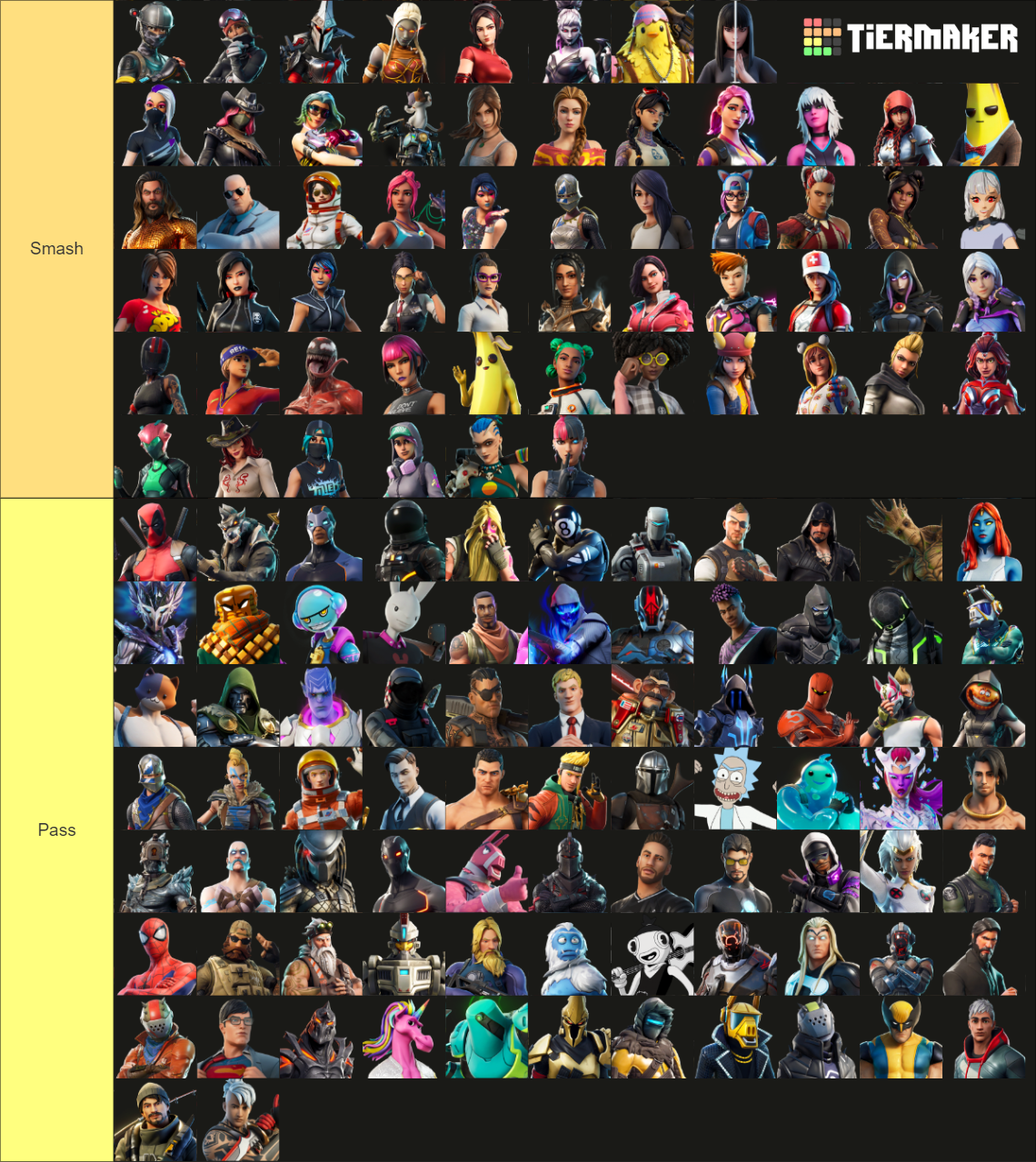 Smash Or Pass: Fortnite Battle Pass Characters Tier List (Community ...