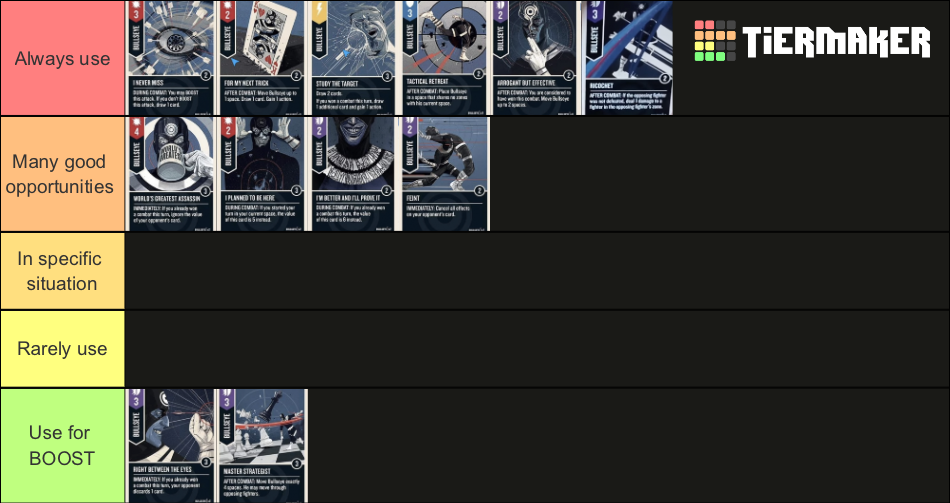 Unmatched ranking of Bullseye’s cards Tier List (Community Rankings ...