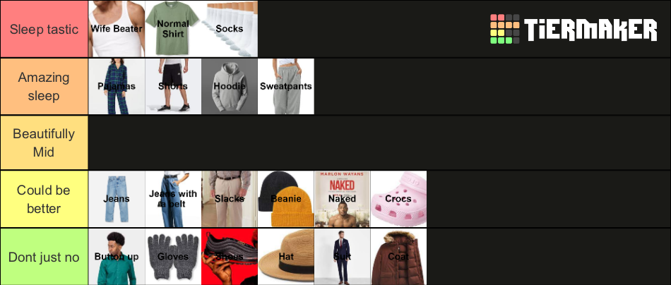 Sleep with clothes Tier List (Community Rankings) - TierMaker