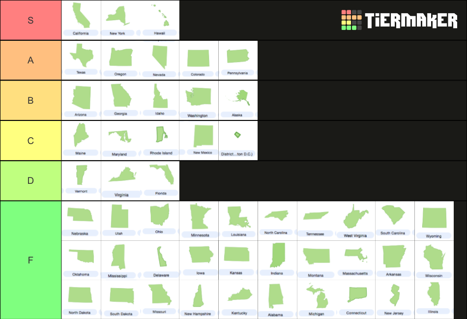Best U.S. States Tier List (Community Rankings) - TierMaker