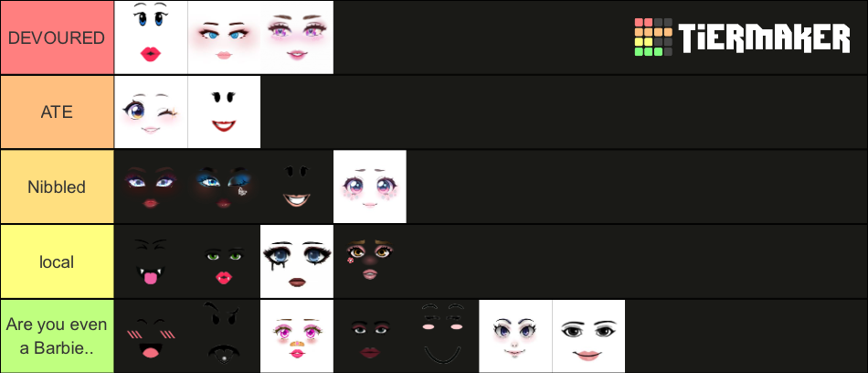 Roblox Barbie Faces Tierlist (ALL FACES) Tier List (Community Rankings ...