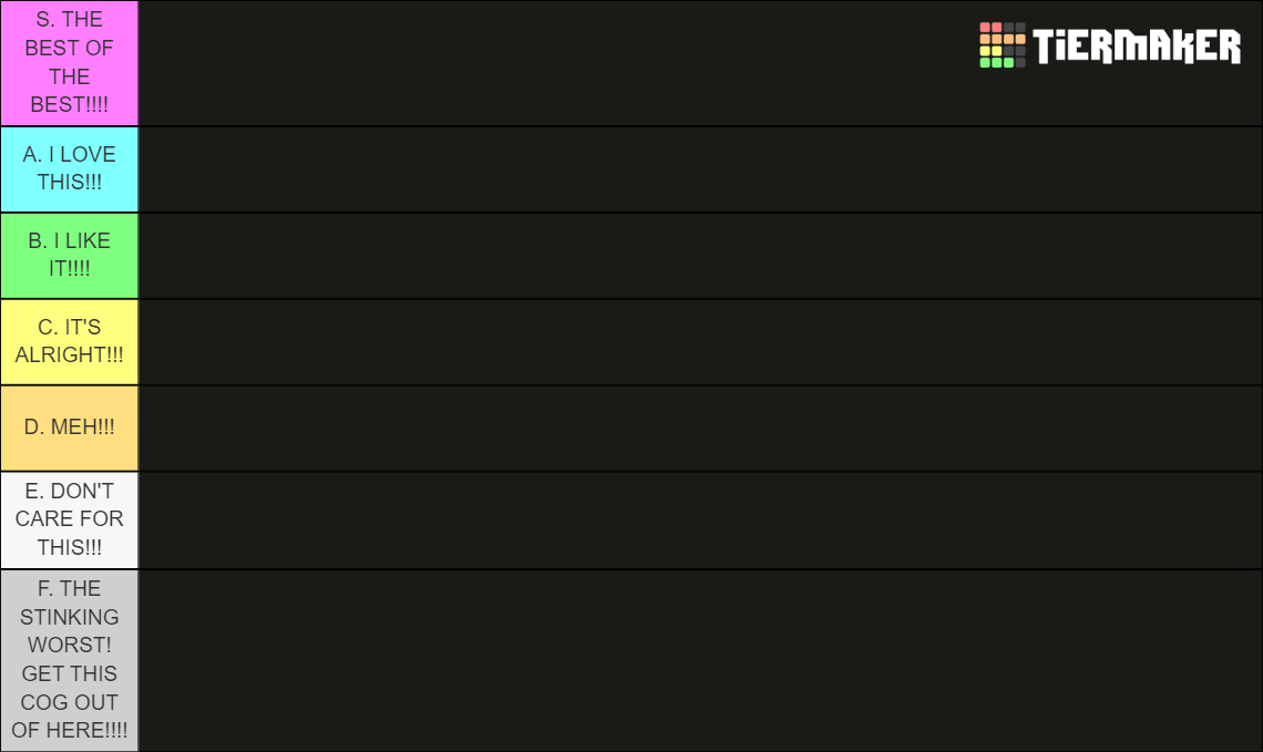 TOONTOWN COGS TIER LIST Tier List (Community Rankings) - TierMaker