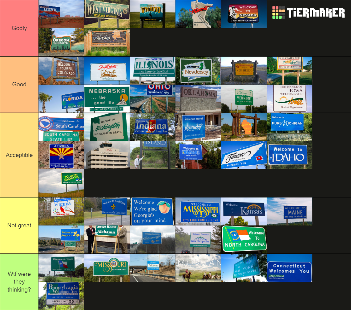 State Welcome Signs Tier List (Community Rankings) - TierMaker