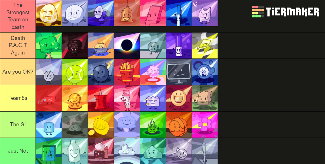 BFDI Contestants on TPOT Teams Tier List (Community Rankings) - TierMaker
