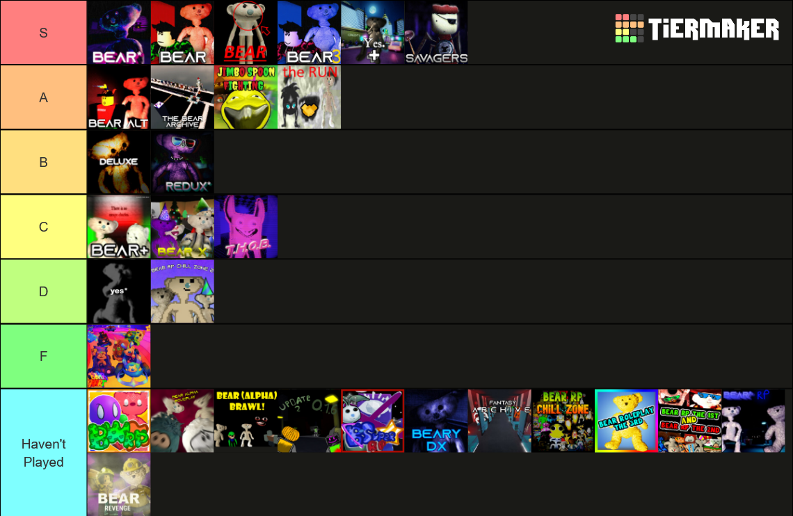 Roblox Bear (Alpha) Fangames Tier List (Community Rankings) - TierMaker