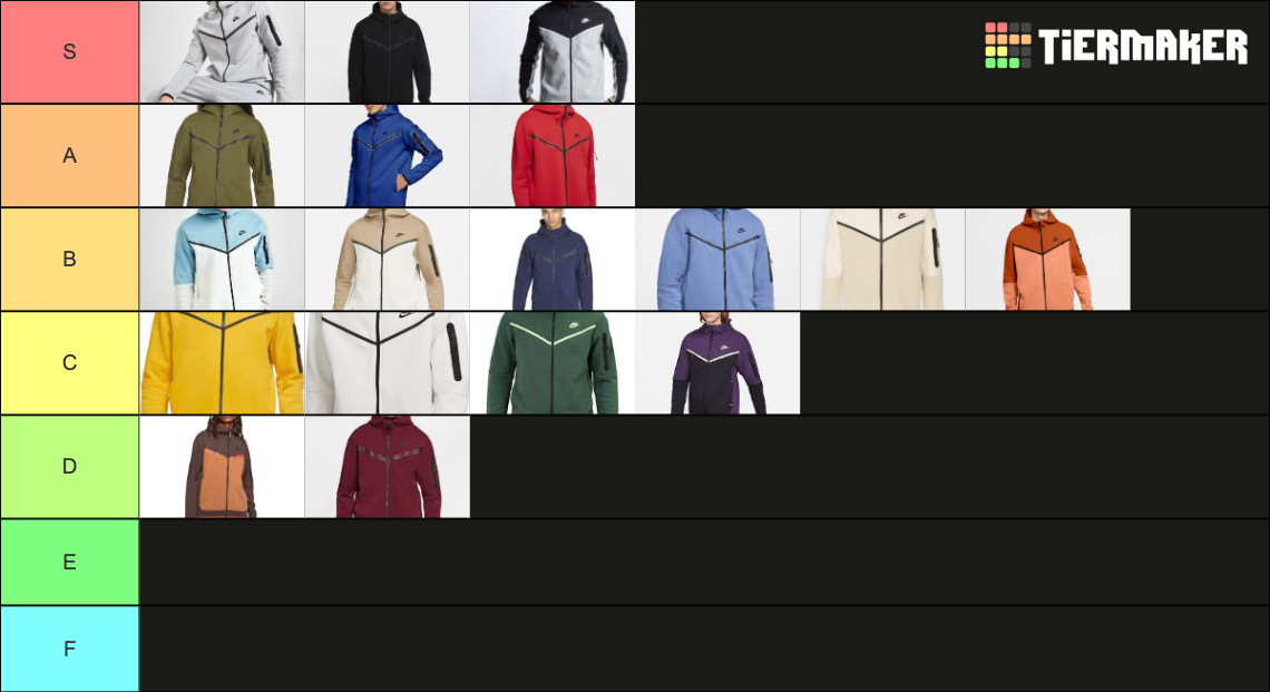 Nike Tech Fleece Colours Tier List (Community Rankings) - TierMaker