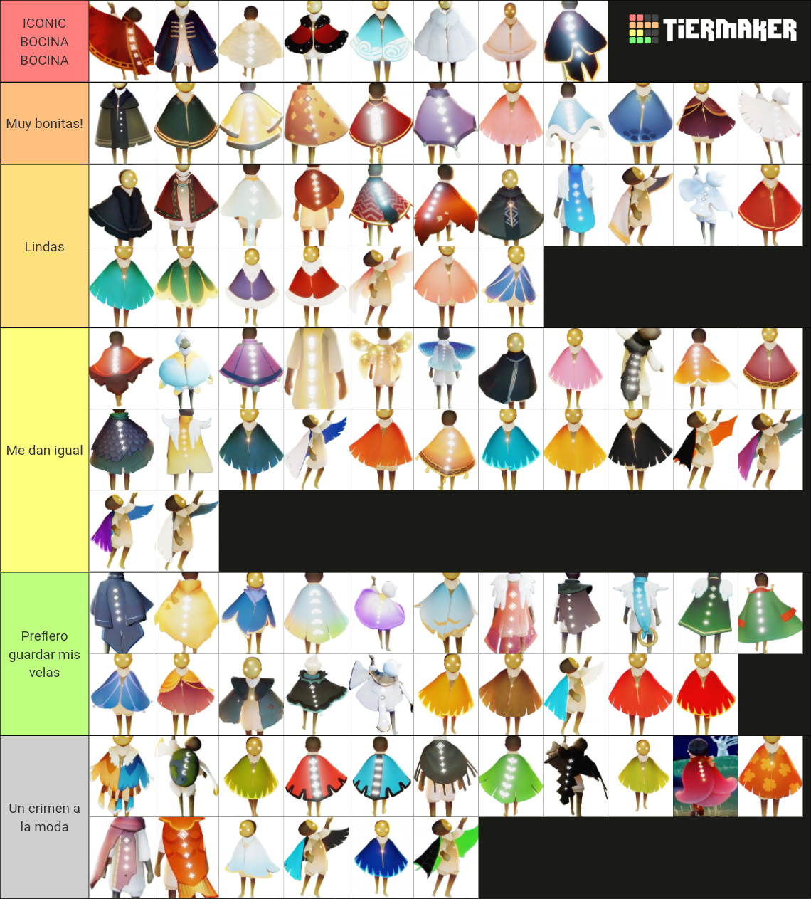 Sky:CotL all capes (updated Remembrance+tulip cape) Tier List ...