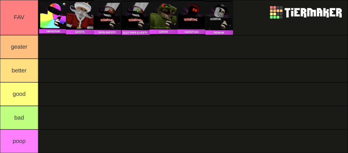 Roblox Guesty Godly Skins Tier List (Community Rankings) - TierMaker