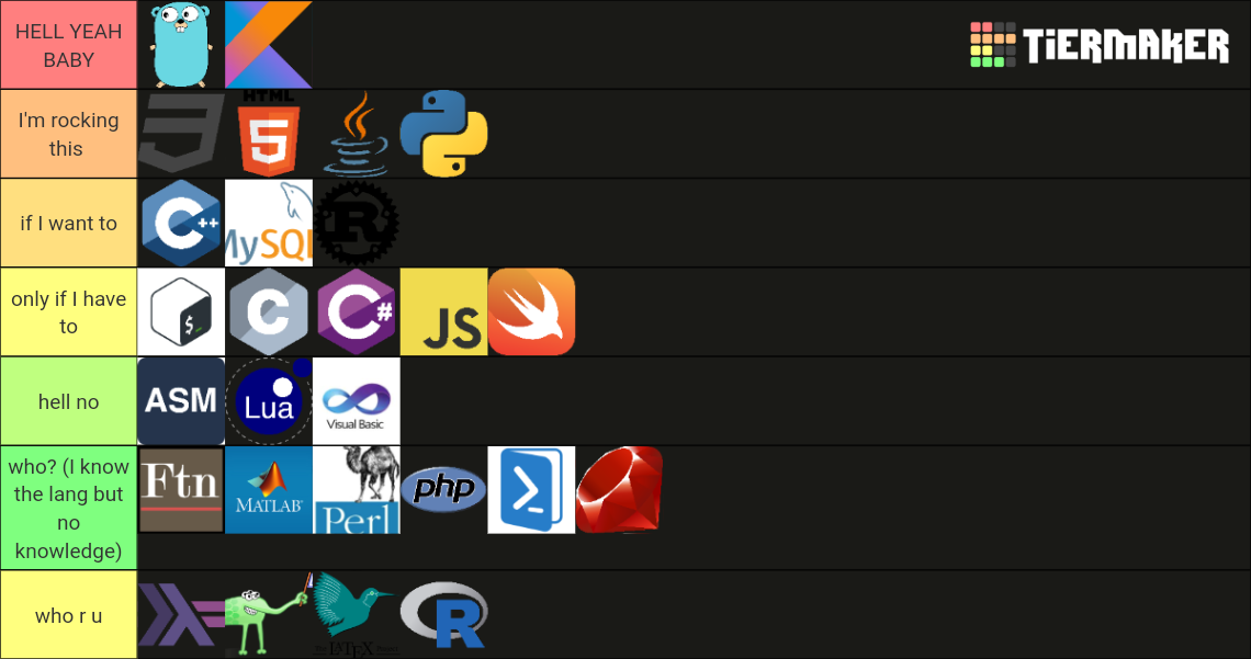 Programming Languages Tier List (Community Rankings) - TierMaker
