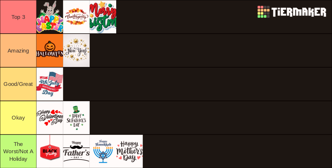 Holidays Tier List (Community Rankings) - TierMaker