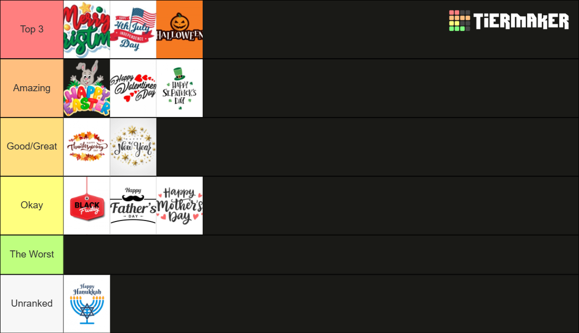 Holidays Tier List (Community Rankings) - TierMaker