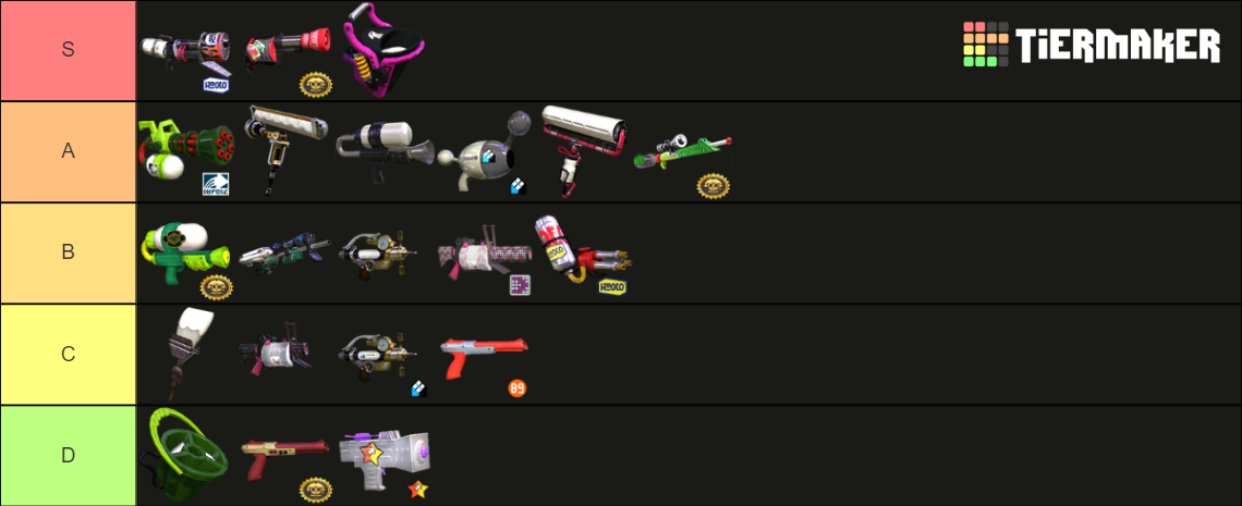 Splatoon 1 Weapons Tier List (Community Rankings) - TierMaker