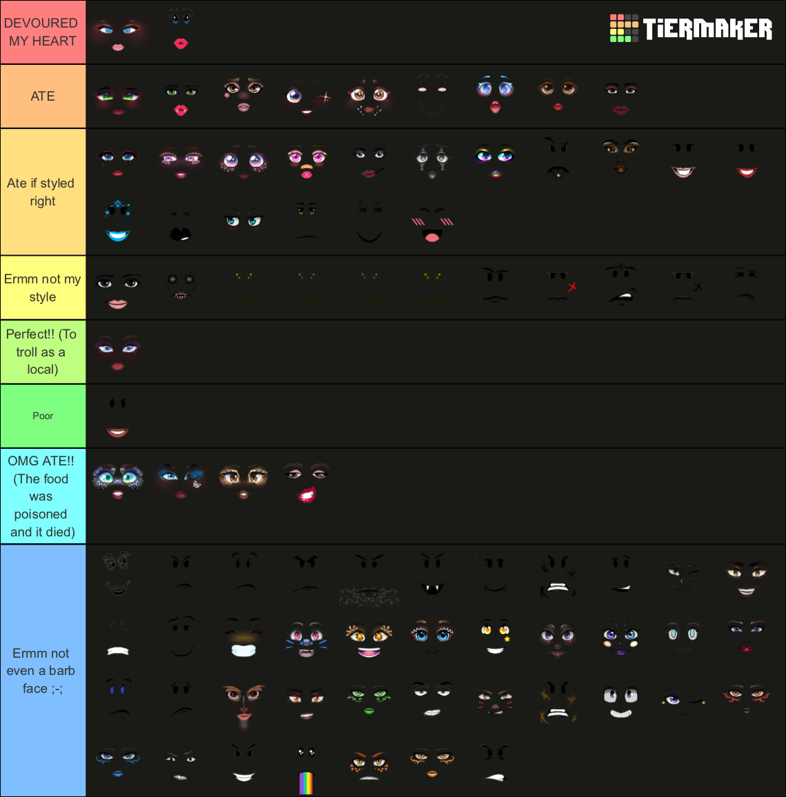 All Roblox Model/Barbie faces Tier List (Community Rankings) - TierMaker
