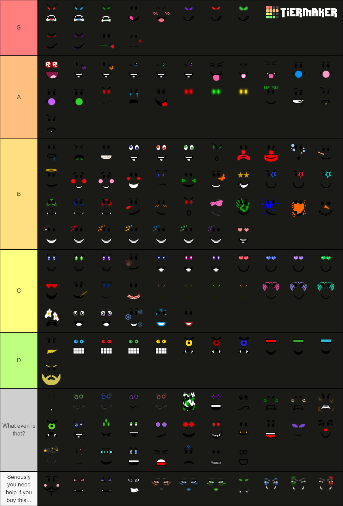 Roblox Faces (Limiteds on Avatar Shop) Tier List (Community Rankings ...