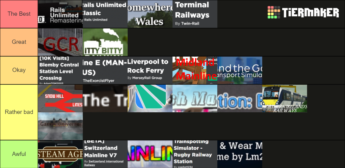 Roblox UK Train Games tierlist Tier List (Community Rankings) - TierMaker